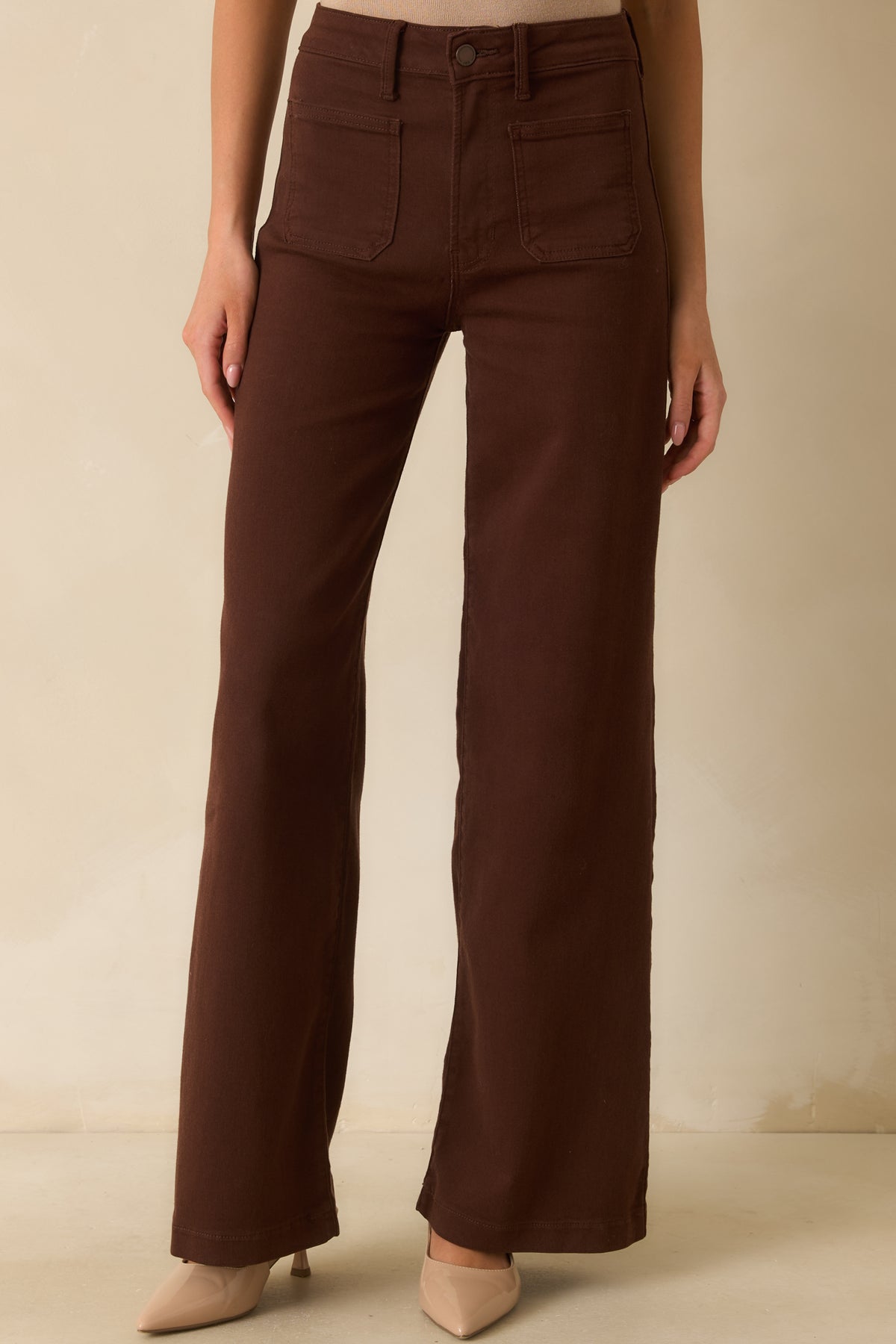 Brown Straight Leg High Waisted Jeans - Women's Bottoms | Red Dress