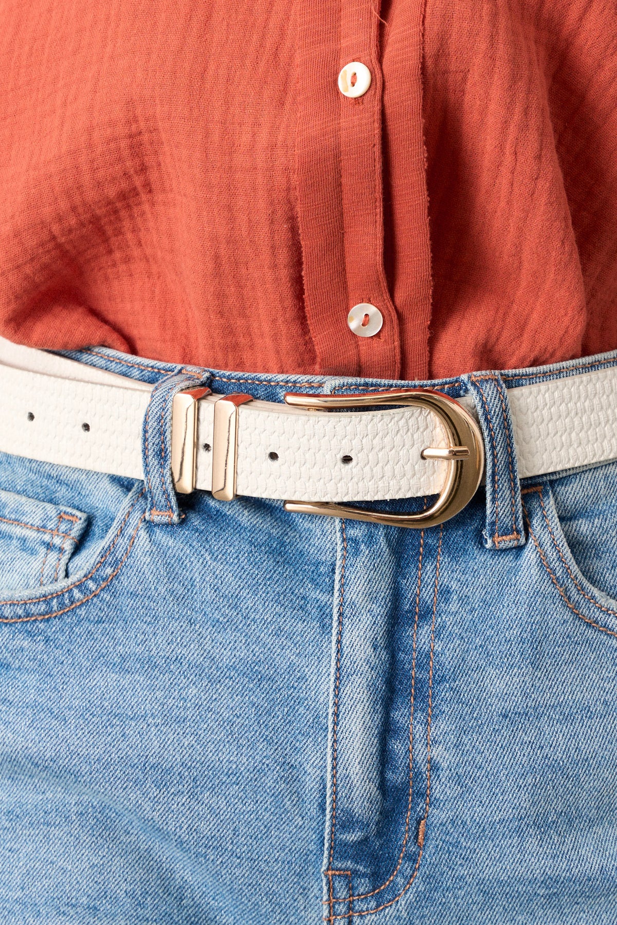 Ivory Woven Textured Belt - All Accessories | Red Dress