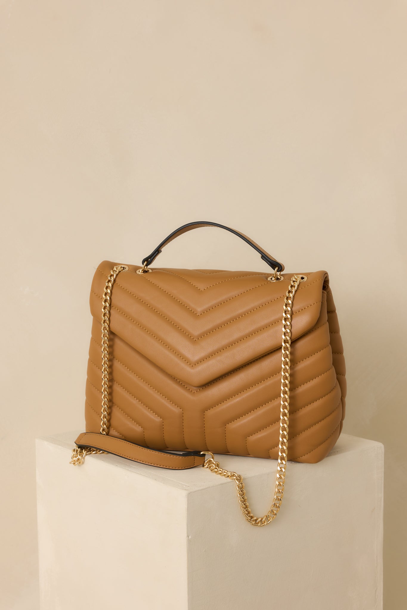 Tan Quilted Handbag - All Accessories | Red Dress