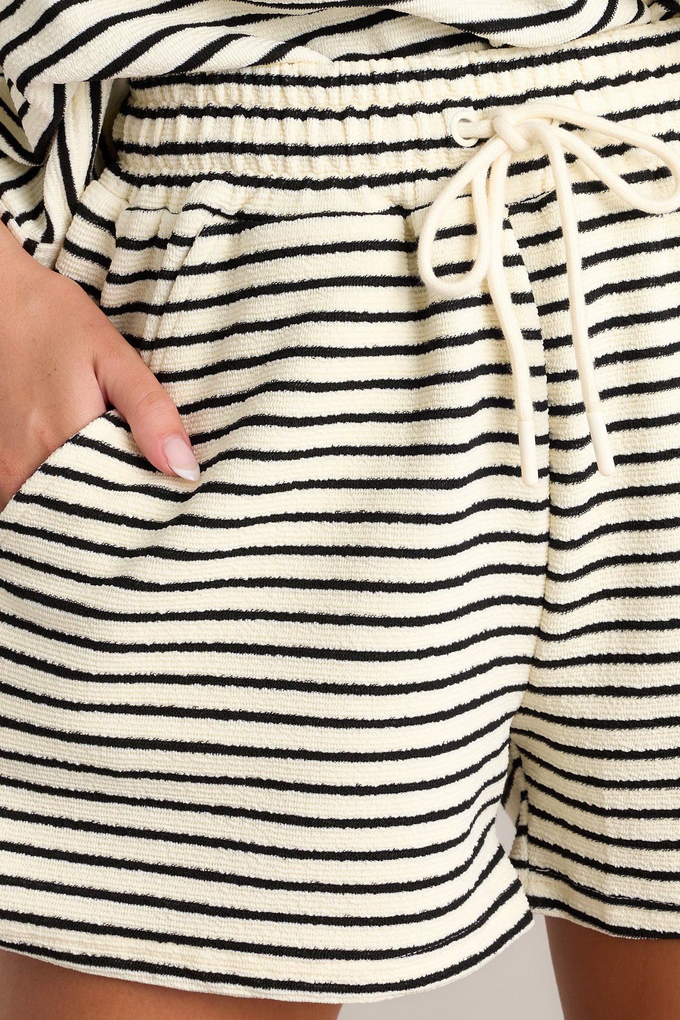 Black Stripe Drawstring Shorts - All Shorts | Red Dress