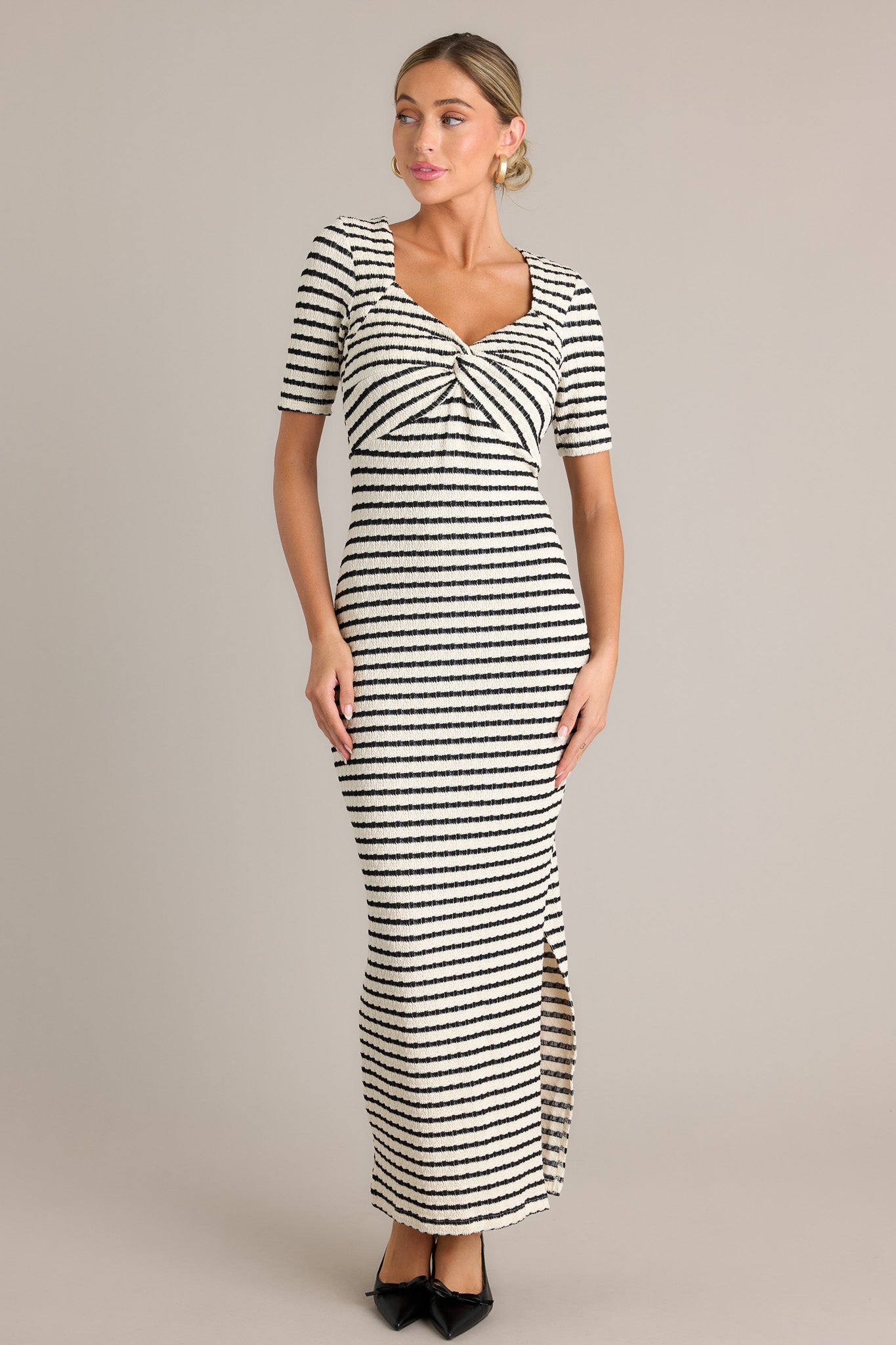 Black Stripe Bodycon Maxi Dress - All Dresses | Red Dress