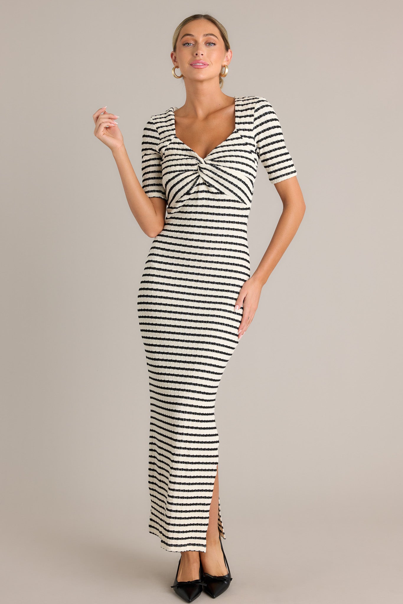 Black Stripe Bodycon Maxi Dress - All Dresses | Red Dress