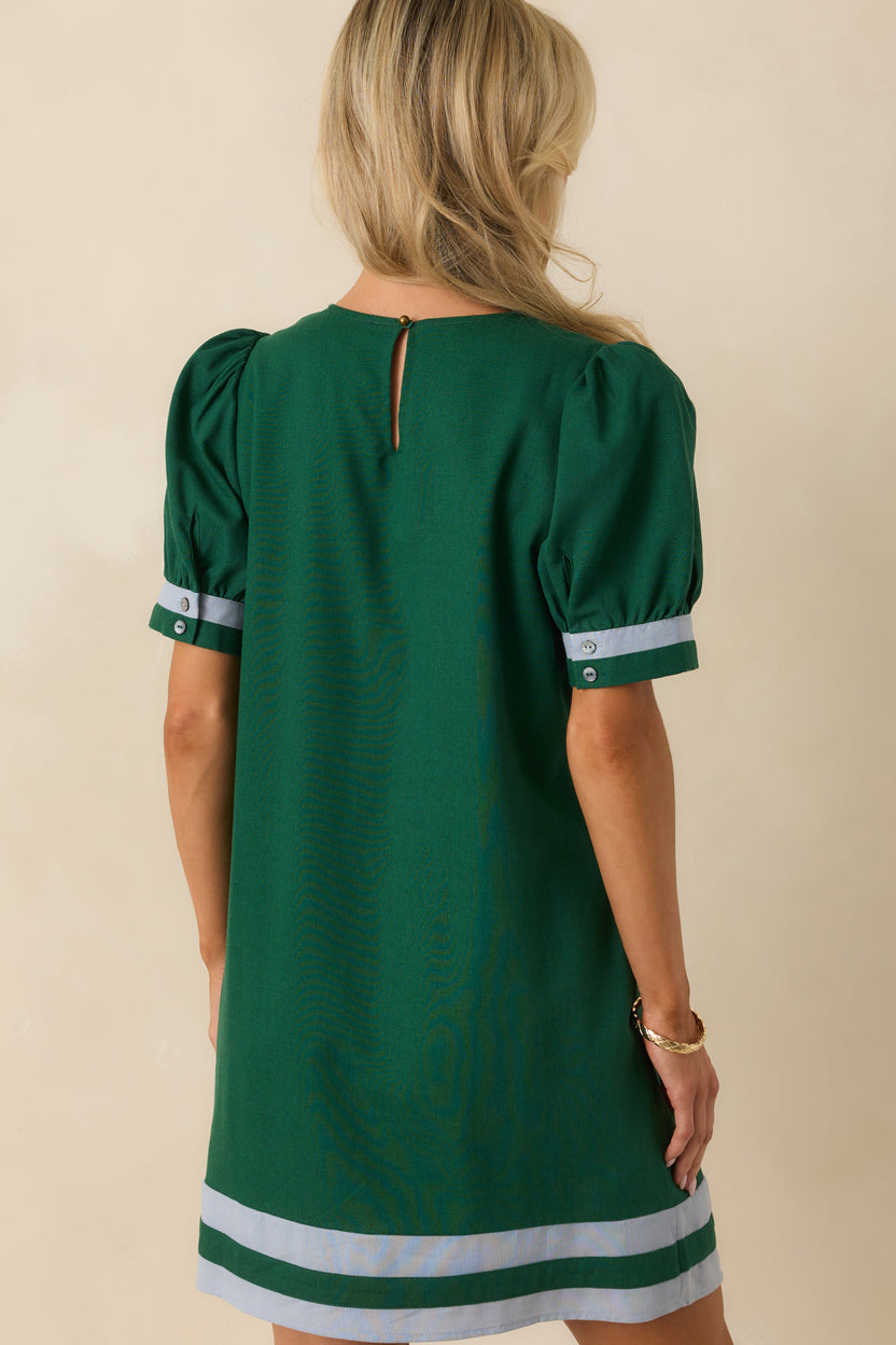 Green Linen Contrast Trim Mini Dress - Women's Dresses | Red Dress