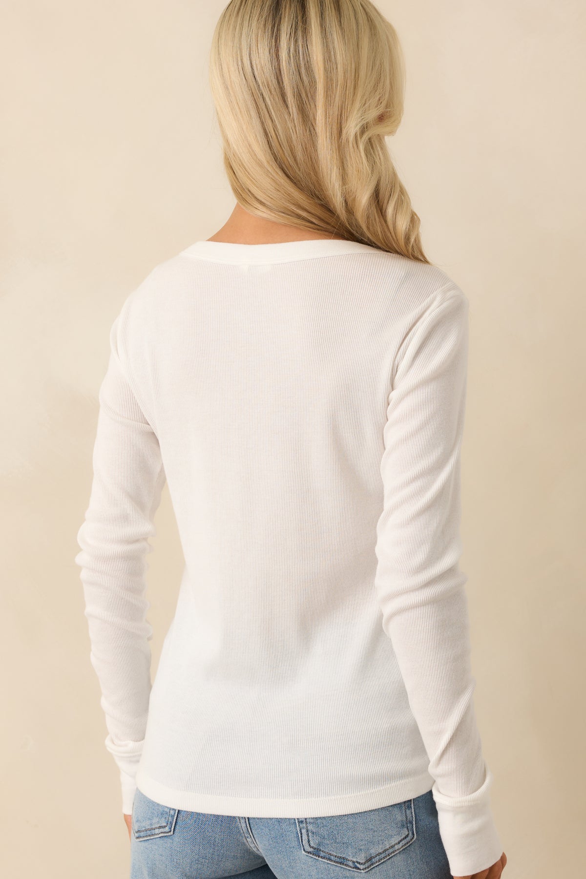 Ivory Long Sleeve Crew Neck Top - Casual Tops | Red Dress