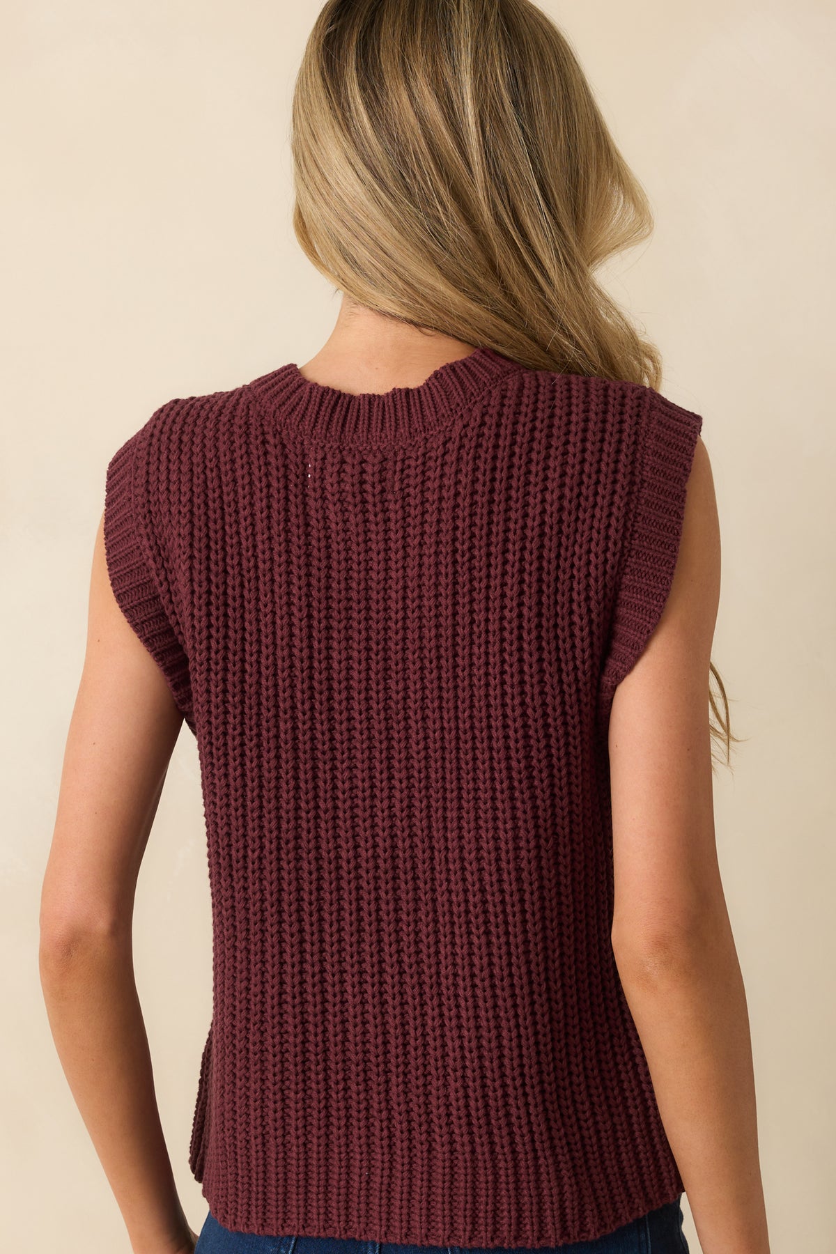Wine Red Ribbed Knit Button Up Sweater Vest - All Tops | Red Dress
