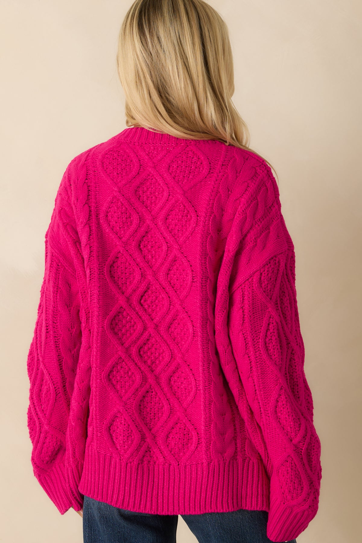 Hot Pink Cable Knit Oversized Sweater - Women's Tops | Red Dress