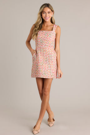 Beige Multi Tweed Mini Dress - All Dresses | Red Dress