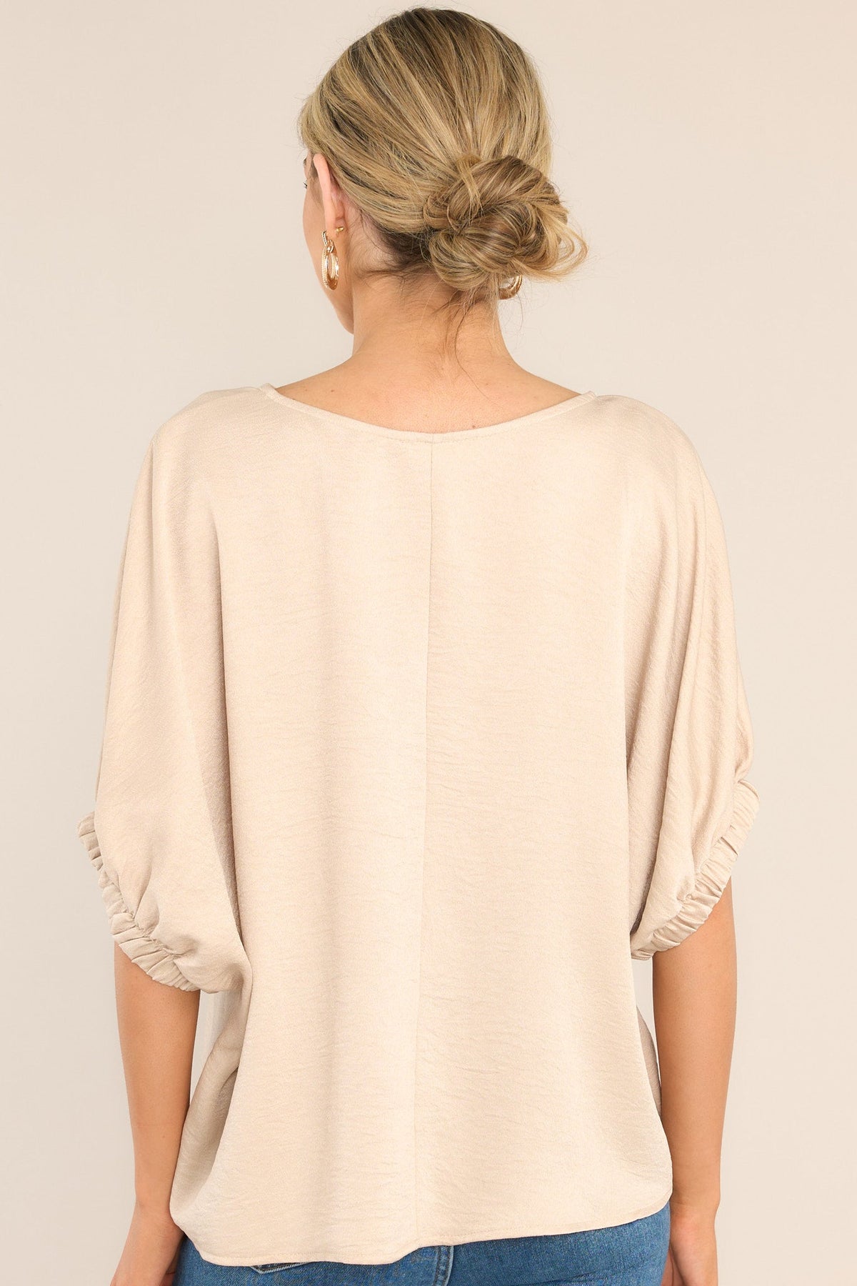 Champagne Satin Short Sleeve Top - Blouses & Shirts | Red Dress