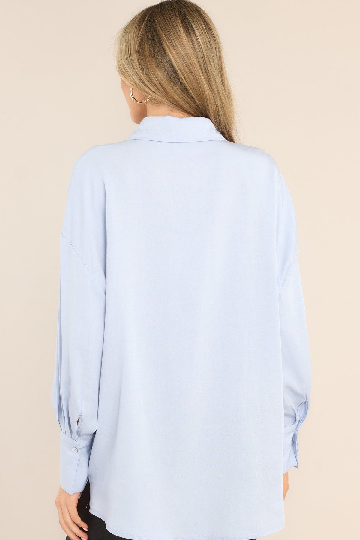 Light Blue Button Front Long Sleeve Top - All Tops | Red Dress