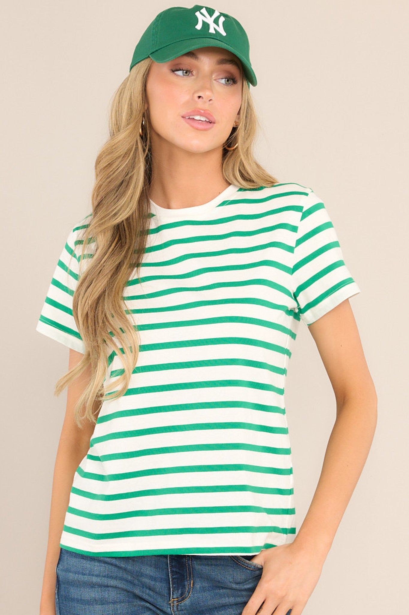 Kelly Green Horizontal Stripe Tee - All Tops | Red Dress