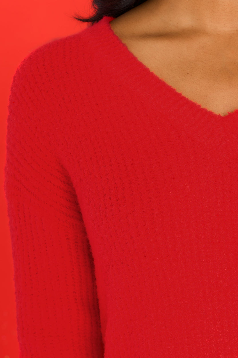 Festive Red V-Neck Sweater - Fall Favorites | Red Dress