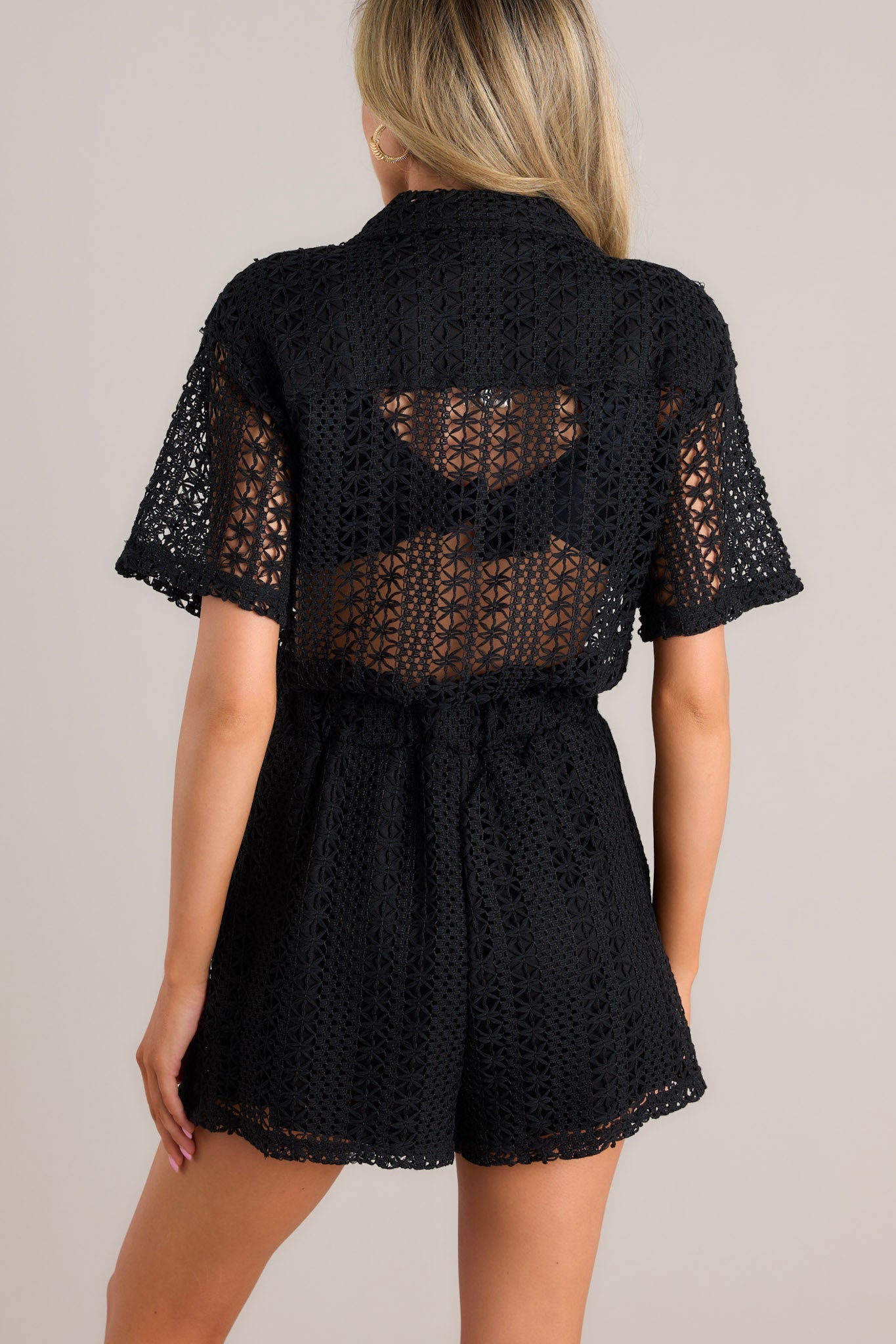 Black Open Knit Cover Up Romper - All Swim | Red Dress
