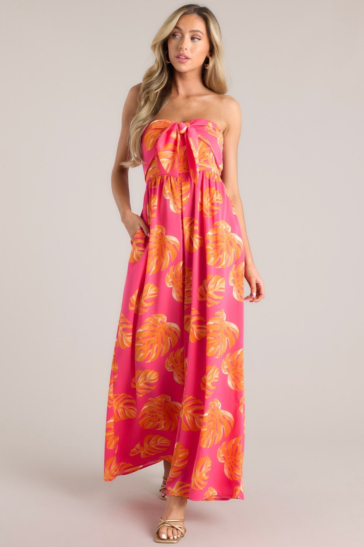 Pink & Orange Tropical Print Jumpsuit - All Playsuits | Red Dress