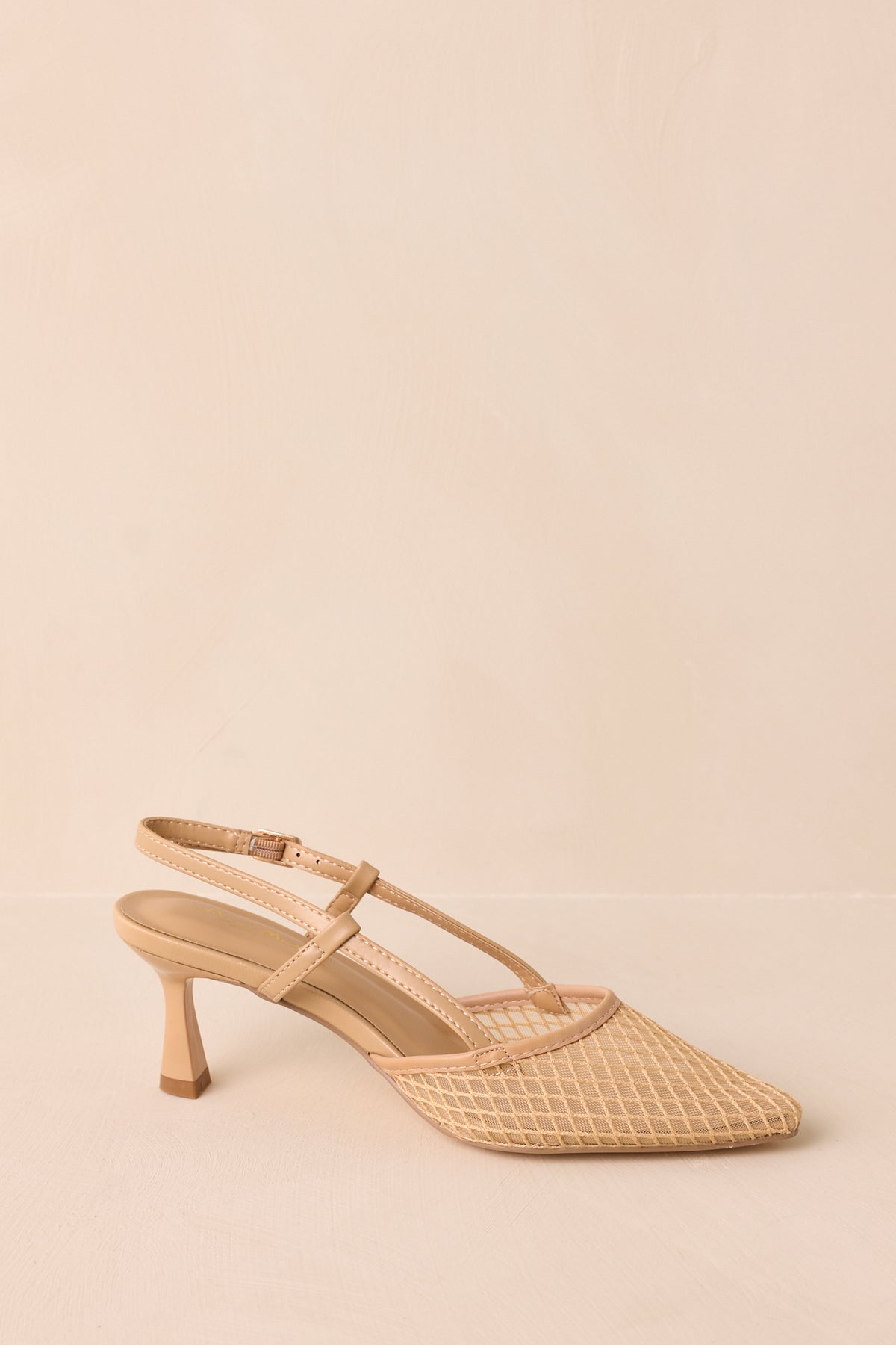 Beige Mesh Slingback Kitten Heels - All Shoes | Red Dress