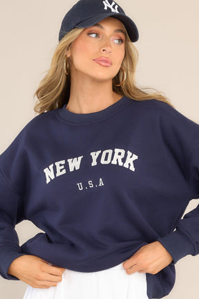 Navy Blue "New York" Crewneck Sweatshirt - All Tops | Red Dress
