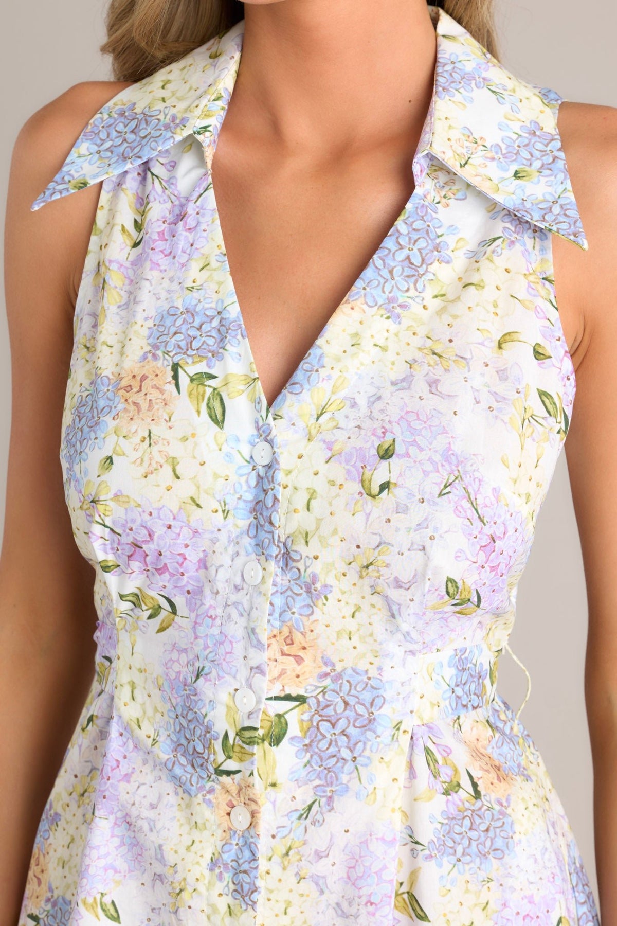 Lavender Floral Button Front Midi Dress - All Dresses | Red Dress