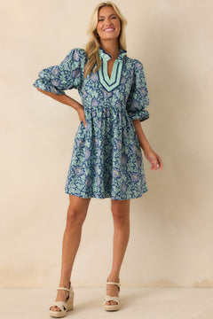 Navy Floral Print Mini Dress - The Cotton Shop | Red Dress