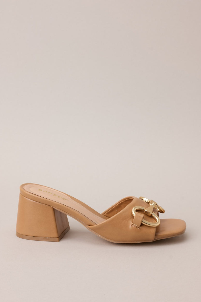 Square Toe Camel Short Block Heels - All Heels | Red Dress