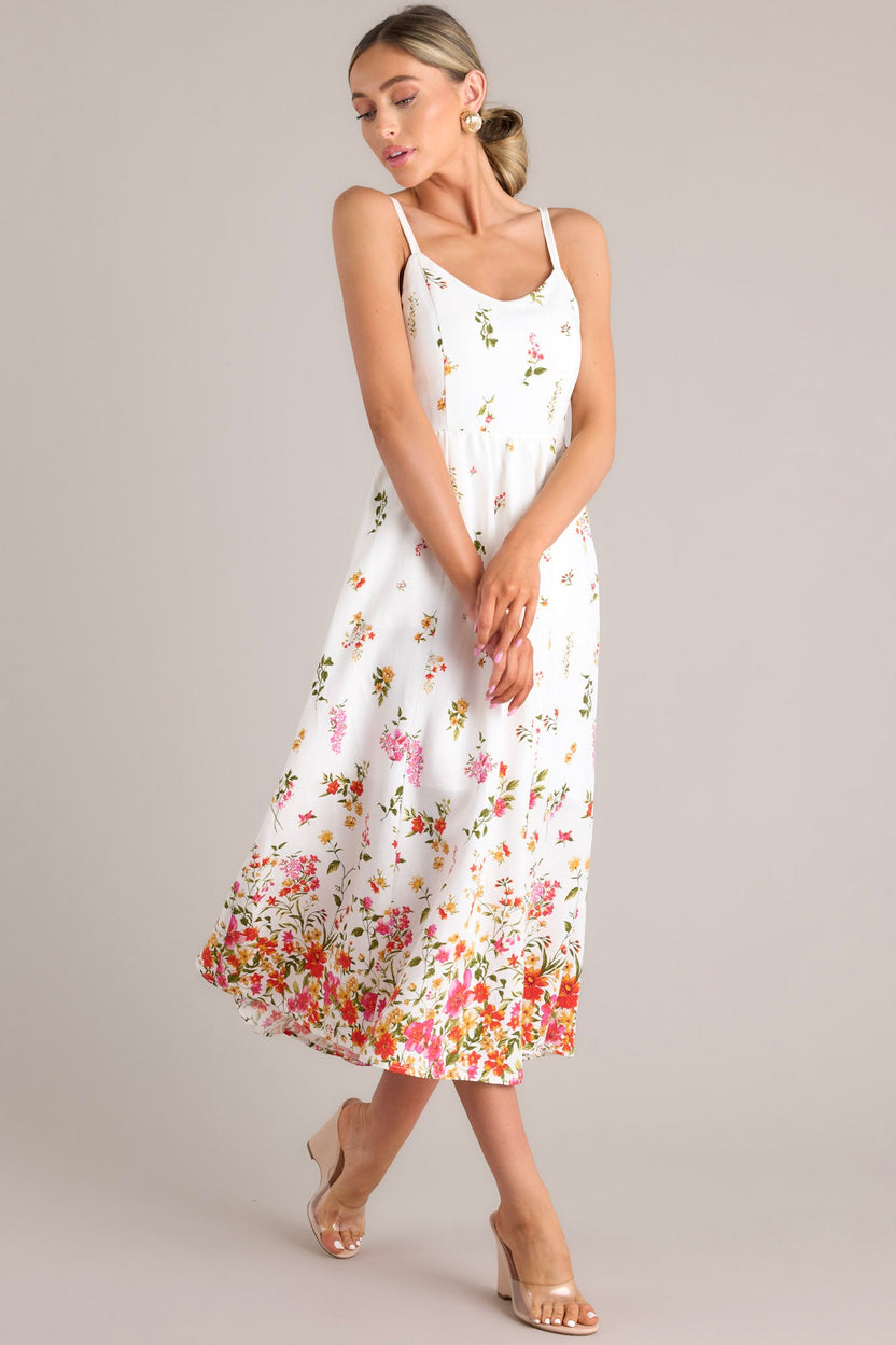 Ivory & Red Floral Midi Dress - All Dresses | Red Dress