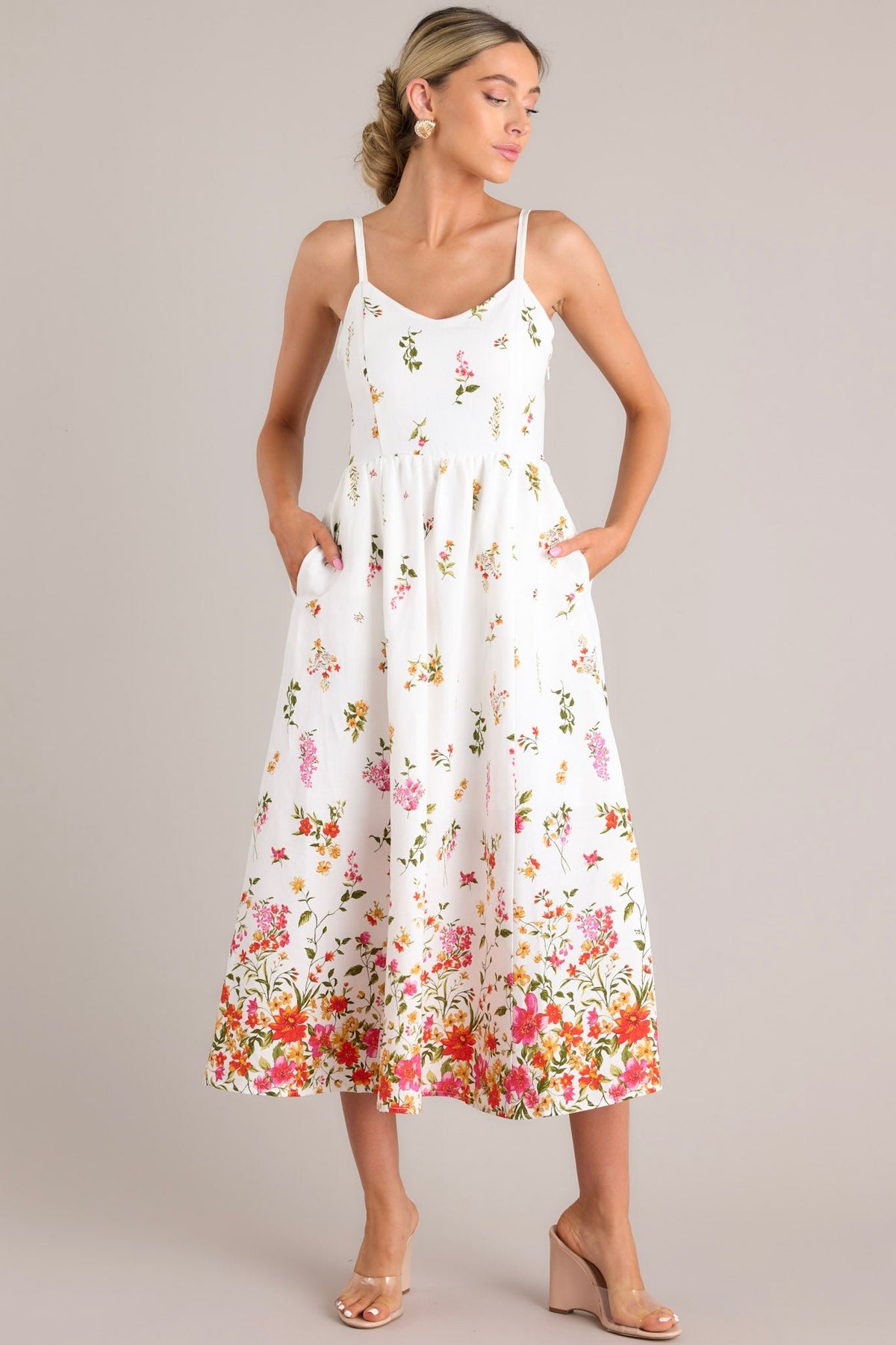 Ivory & Red Floral Midi Dress - All Dresses | Red Dress