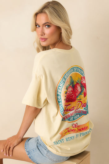 Butter Yellow Cotton Strawberry Graphic Tee - All Tops | Red Dress