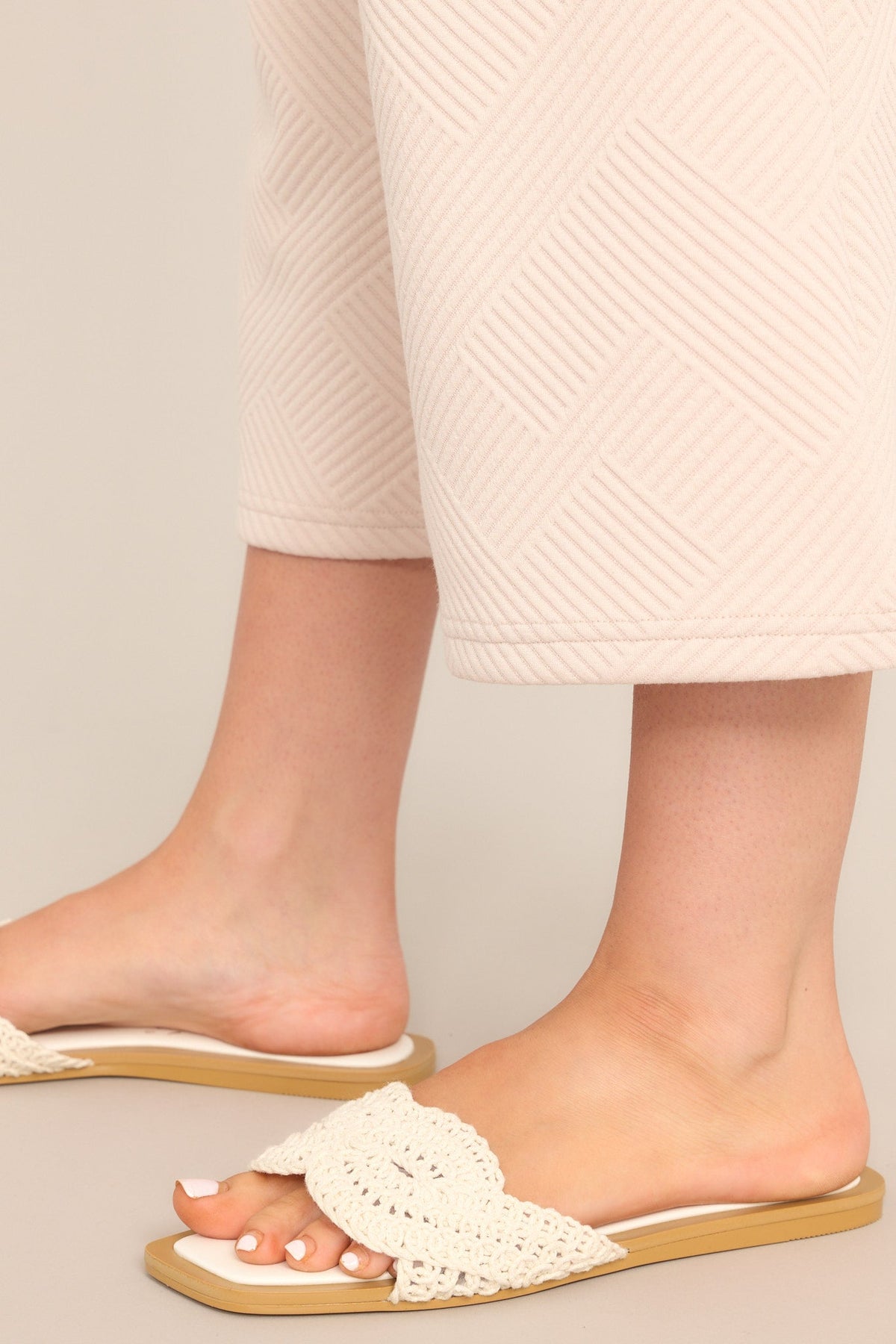 Ivory Knitted Flat Sandals - All Flats | Red Dress