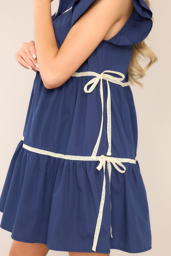 Navy Tiered Button Front Mini Dress - All Dresses | Red Dress