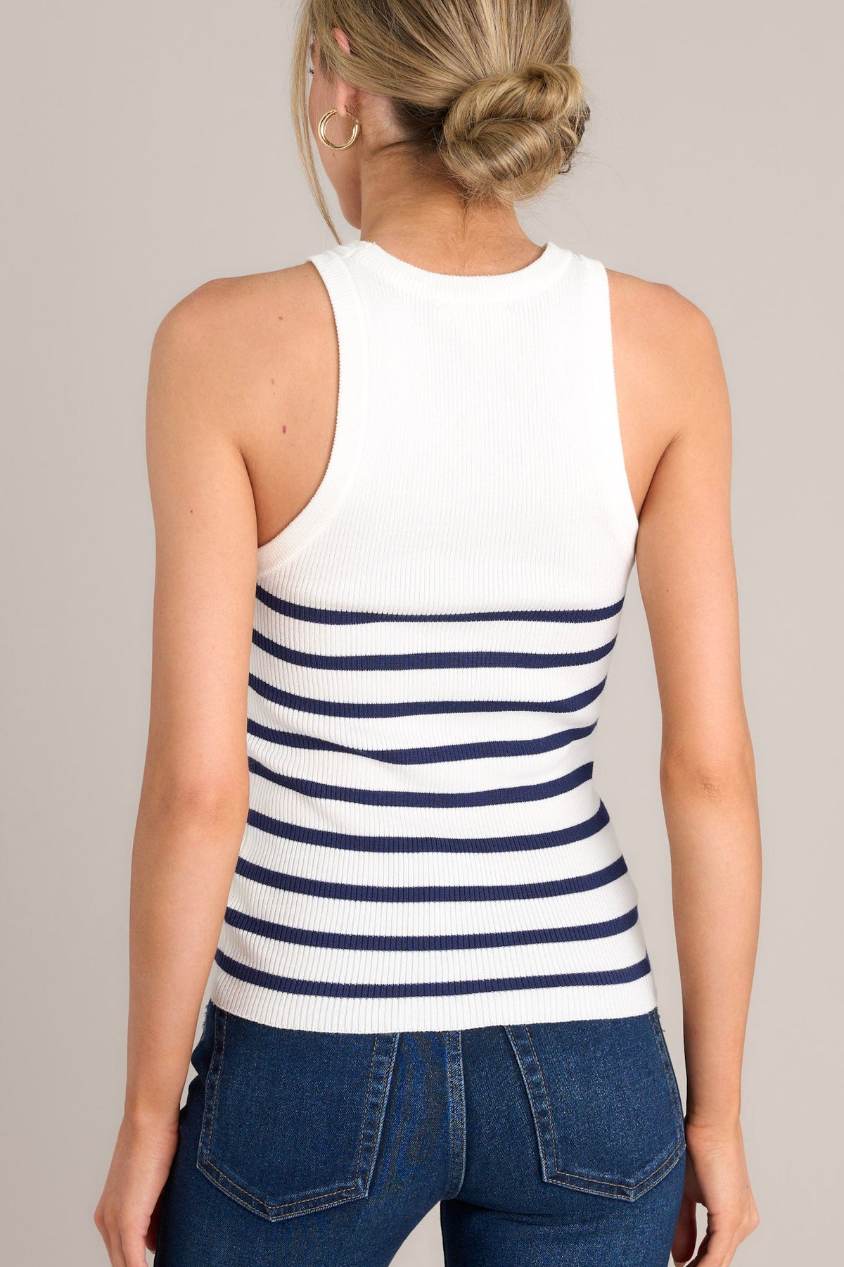 Navy Stripe Knitted Tank - All Tops | Red Dress