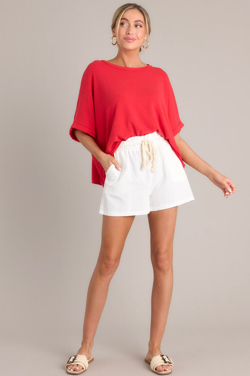 Light Weight Ivory Drawstring Shorts - Resort Ready | Red Dress