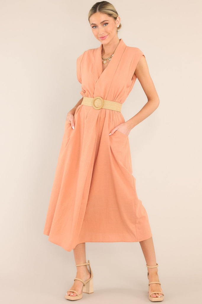 Light Clay Belted Midi Dress - All Dresses | Red Dress