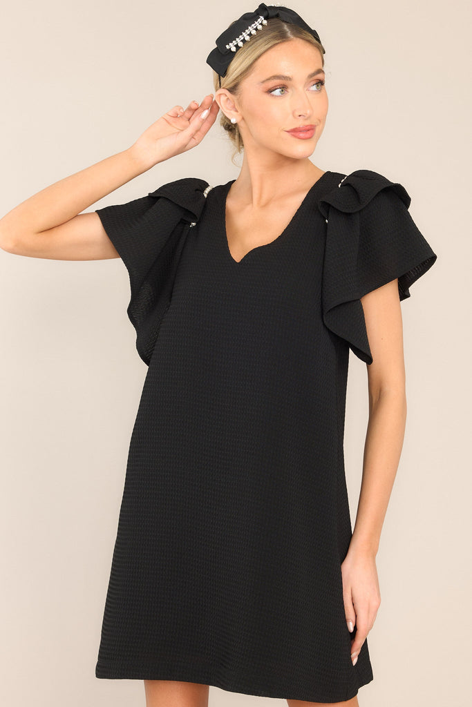 Black Mini Dress With Pearl Detailing - All Dresses | Red Dress