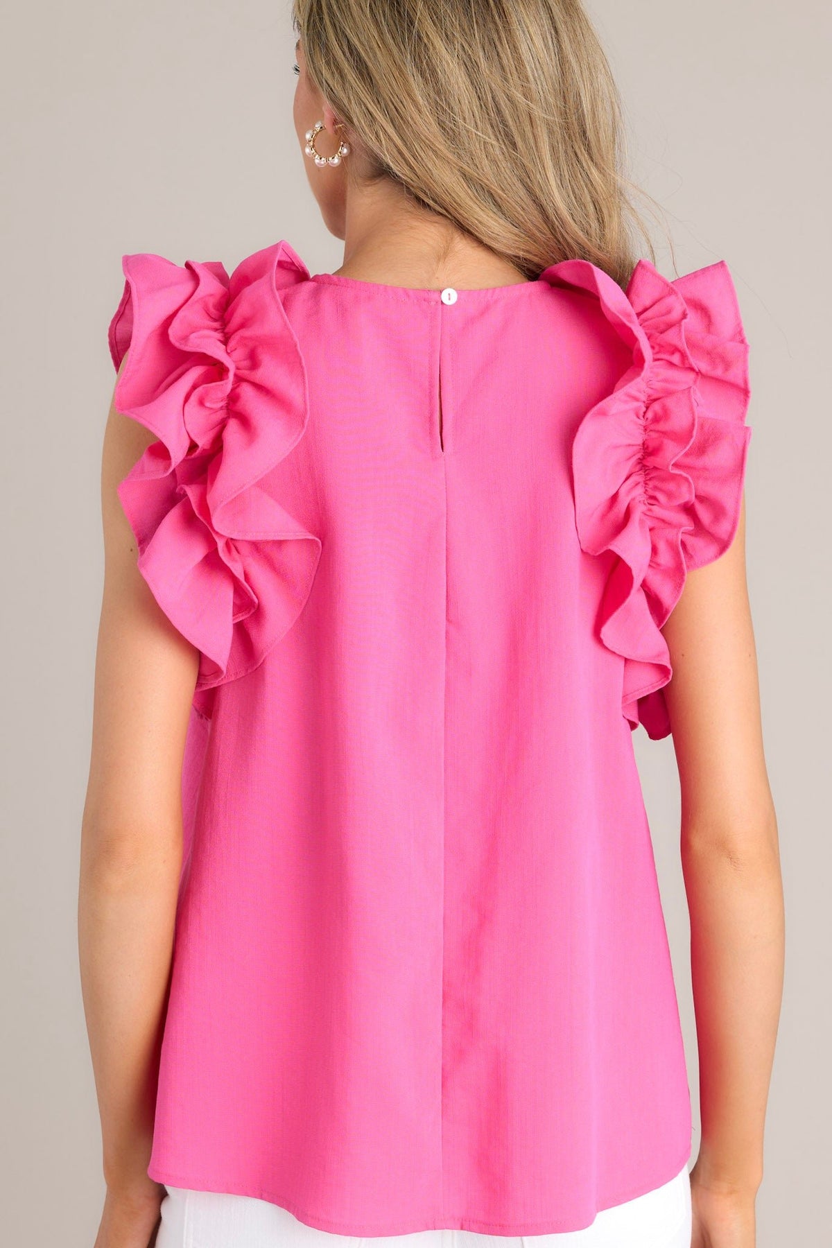 Ruffled Sleeve Hot Pink Top - All Tops | Red Dress