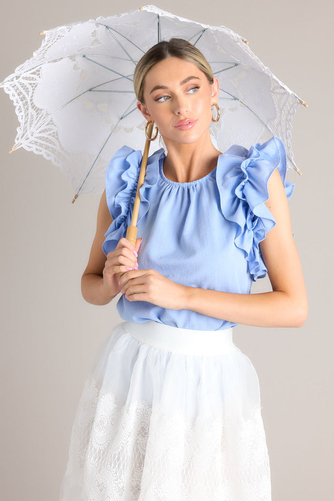 Light Blue Ruffled Top - All Tops | Red Dress