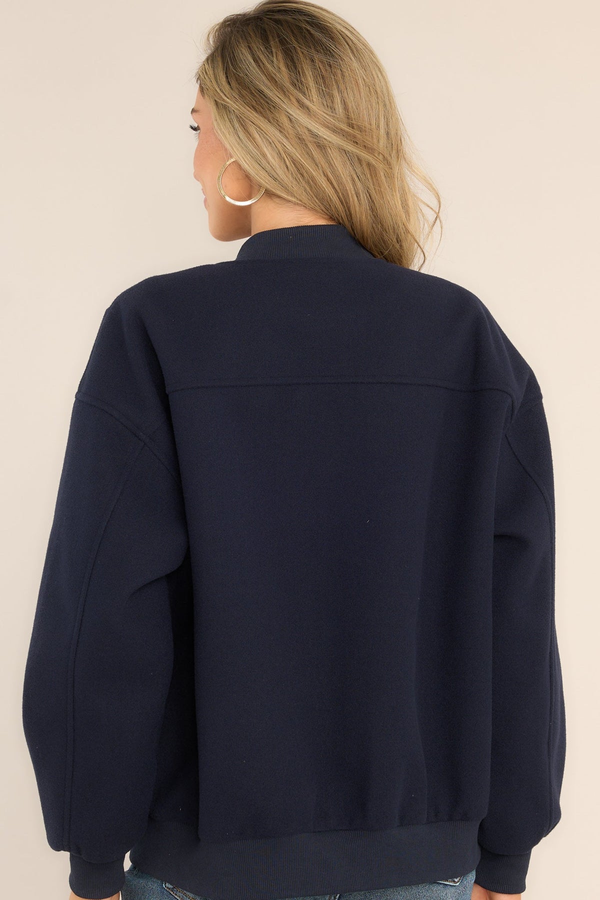 Navy Blue New York Varsity Jacket - All Outerwear | Red Dress