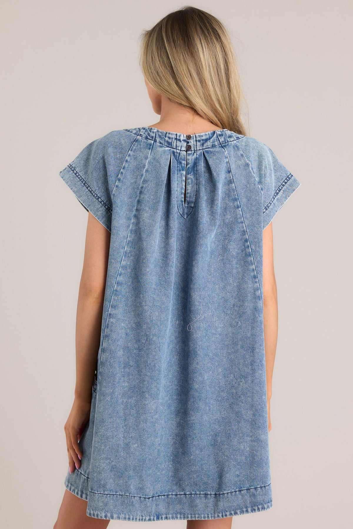 Short Sleeve Denim Mini Dress - All Dresses | Red Dress