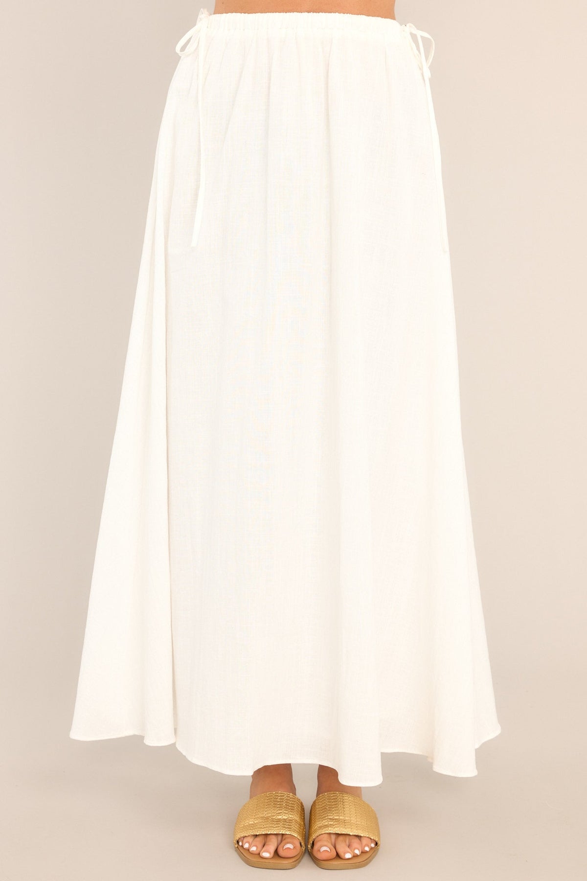 White Drawstring Cotton Maxi Skirt - All Bottoms | Red Dress