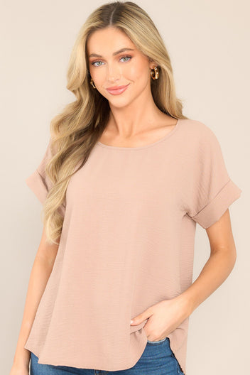Beige Cuffed Short Sleeve Top - All Tops | Red Dress