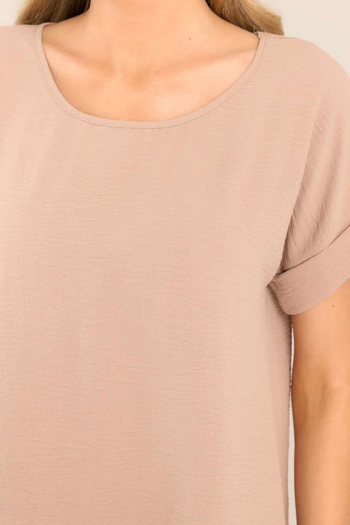 Beige Cuffed Short Sleeve Top - All Tops | Red Dress