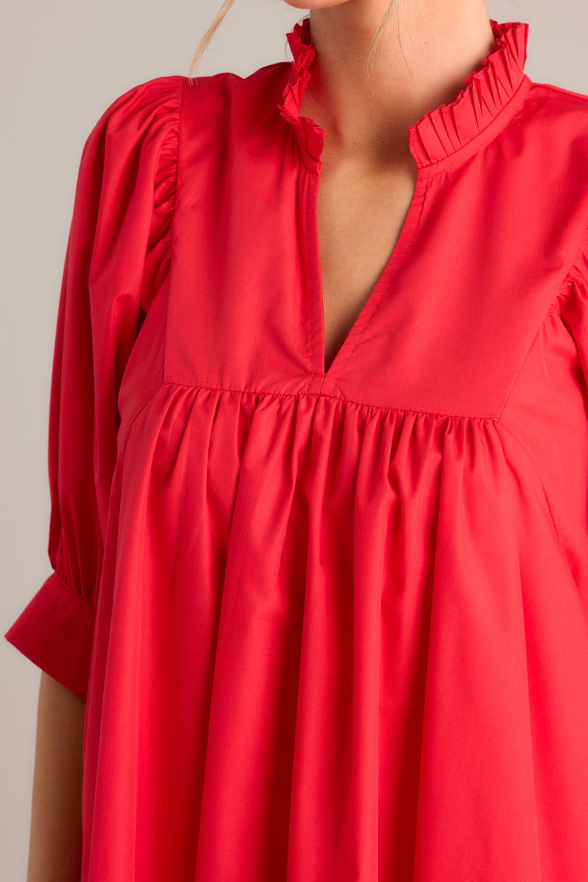 Red Puff Sleeve Mini Dress - All Dresses | Red Dress