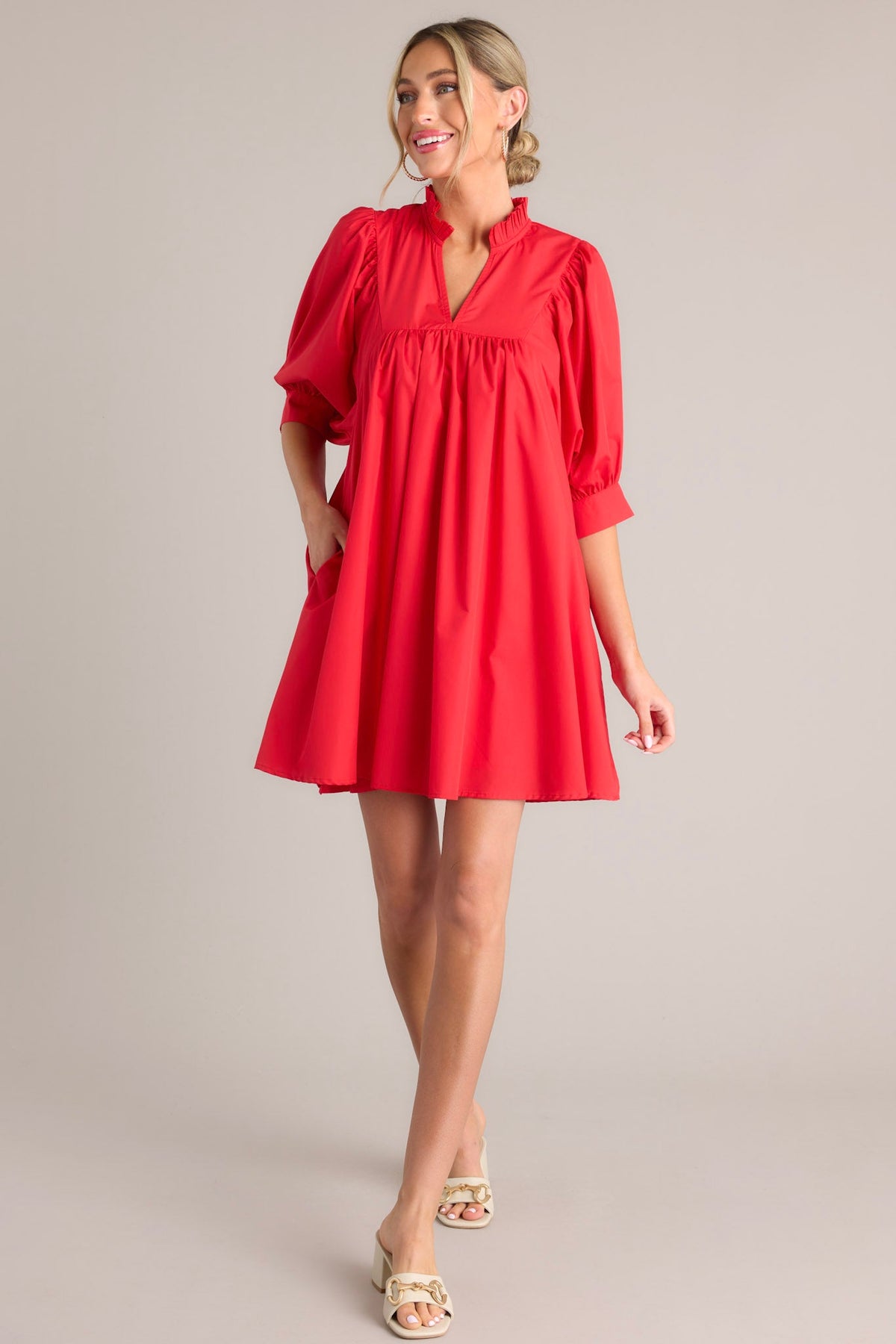 Red Puff Sleeve Mini Dress - All Dresses | Red Dress