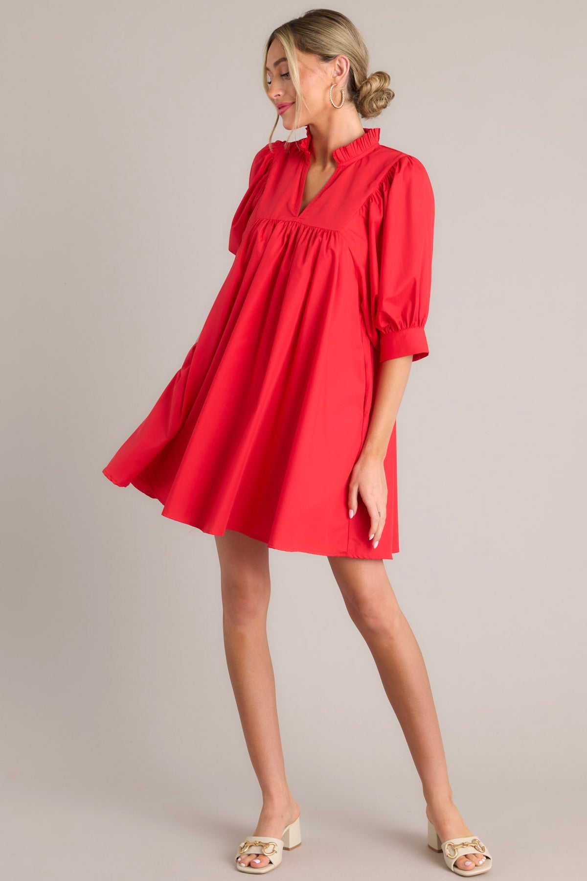 Red Puff Sleeve Mini Dress - All Dresses | Red Dress