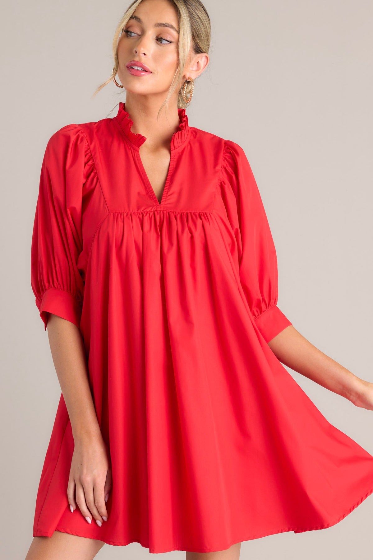 Red Puff Sleeve Mini Dress - All Dresses | Red Dress