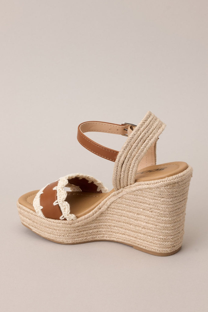 Tan Scalloped Espadrille Wedge Sandals - All Shoes | Red Dress