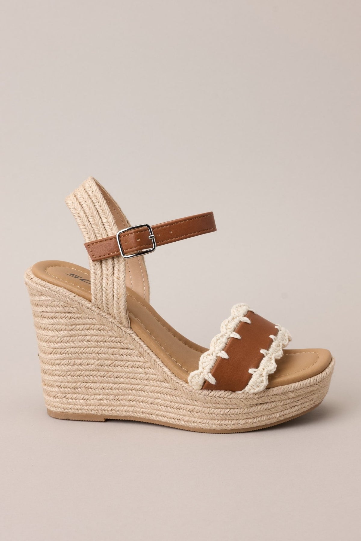 Tan Scalloped Espadrille Wedge Sandals - All Shoes | Red Dress