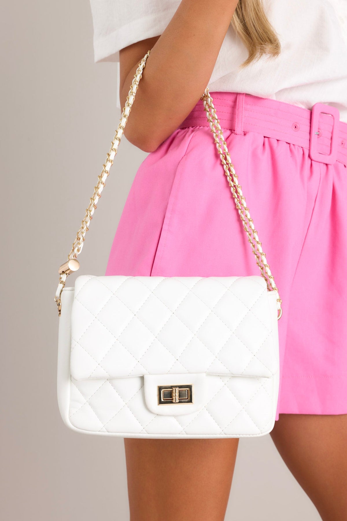 White Quilted Chain Strap Handbag - All Handbags | Red Dress