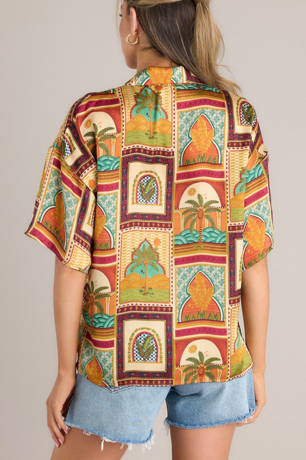 Tropical Print Mustard Top - All Tops | Red Dress