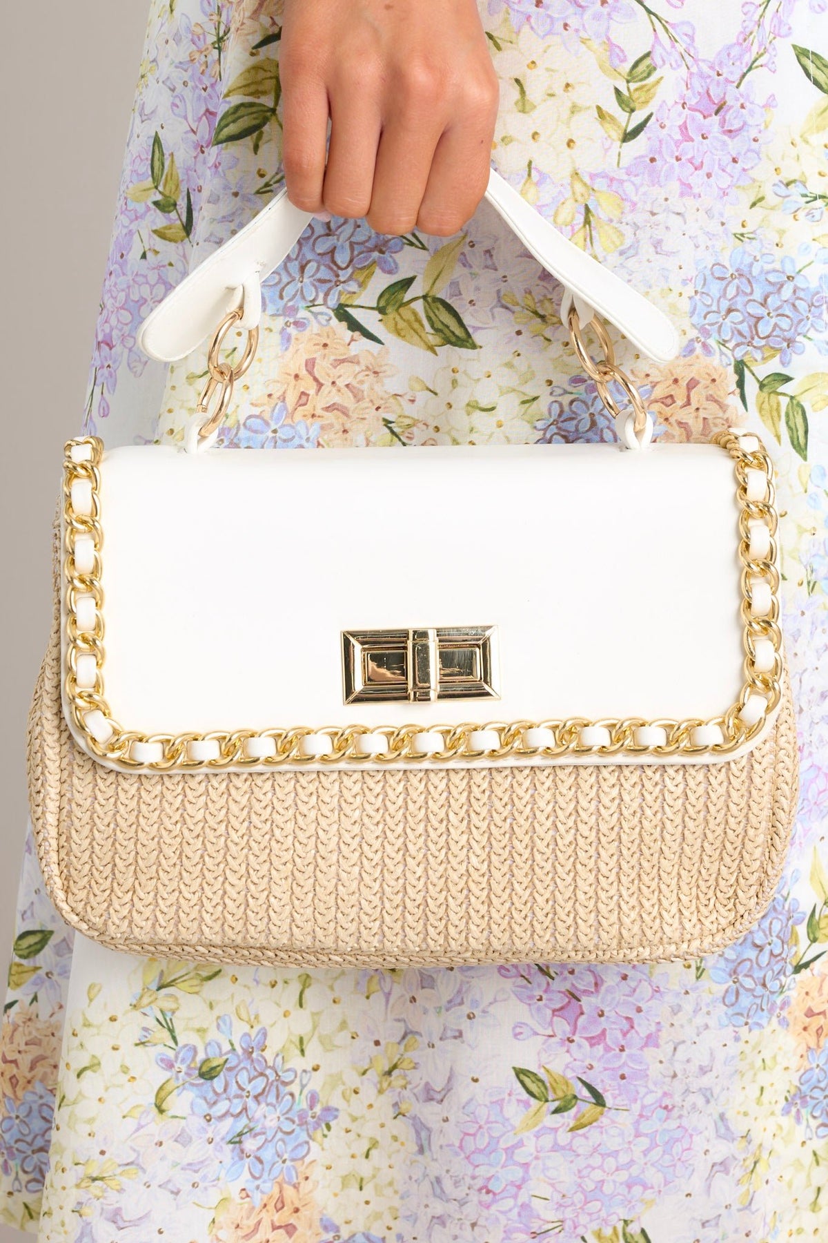 White Faux Leather Rattan Handbag - All Accessories | Red Dress