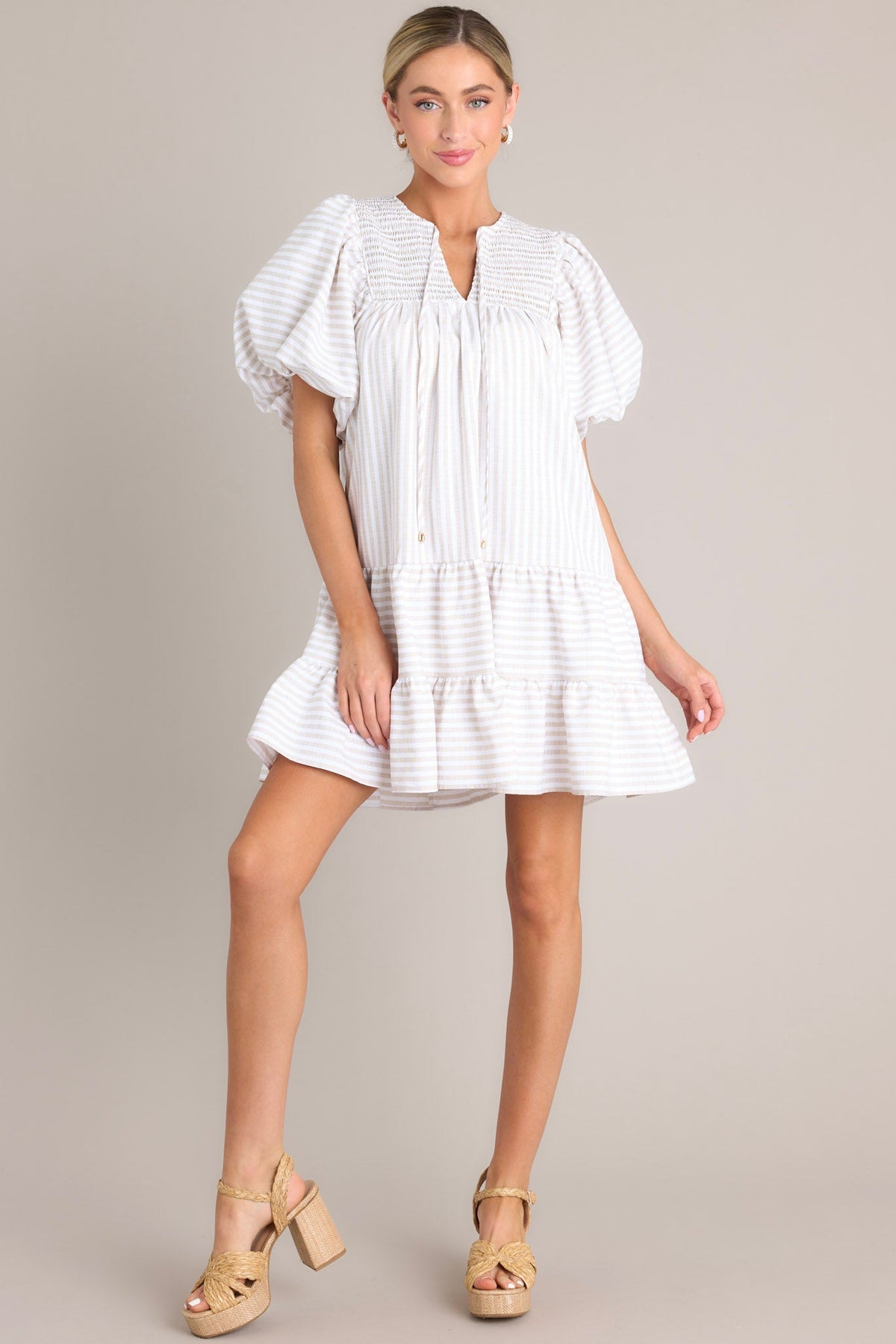 Timeless Taupe Stripe Mini Dress - All Dresses | Red Dress