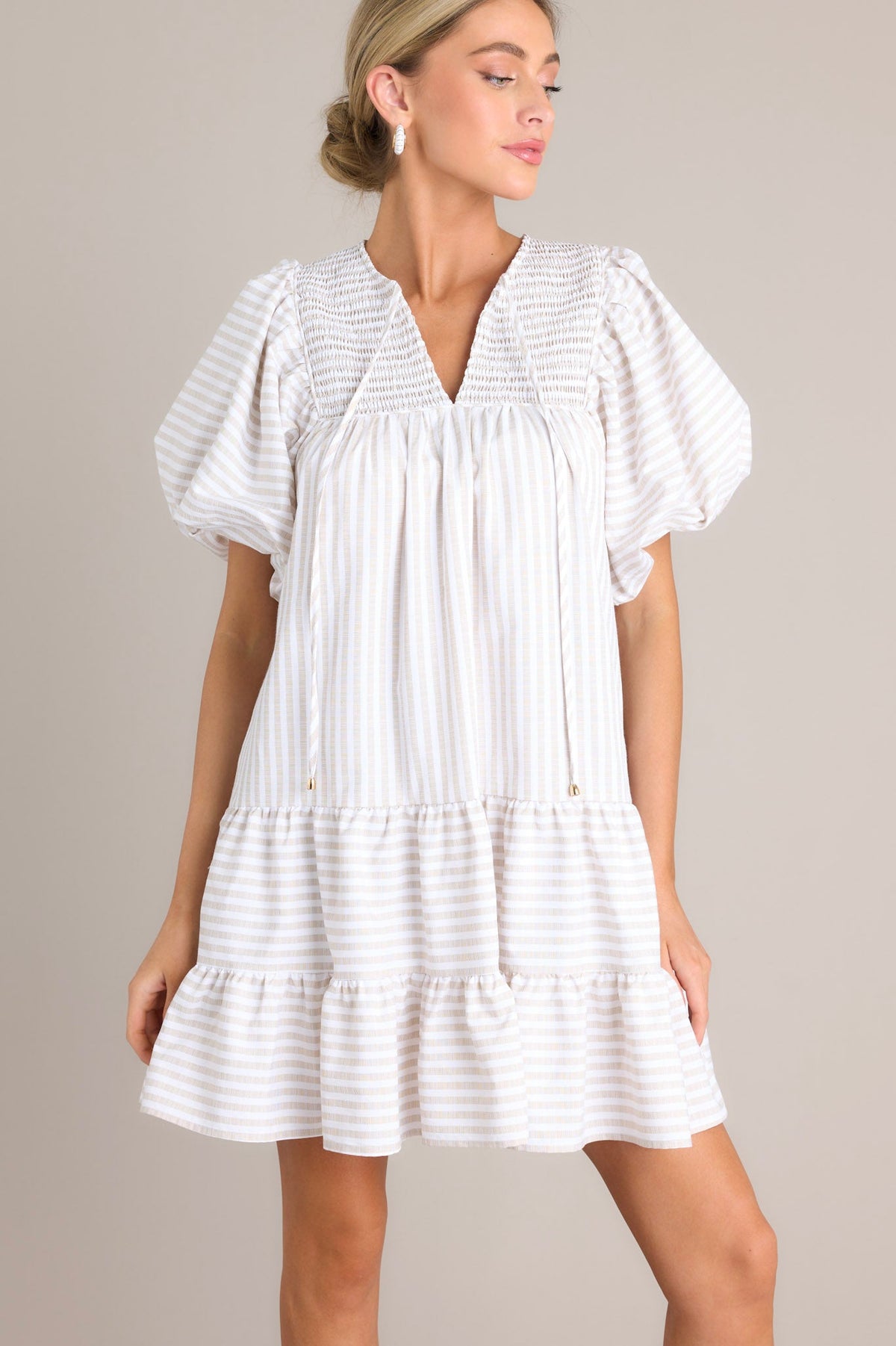 Timeless Taupe Stripe Mini Dress - All Dresses | Red Dress