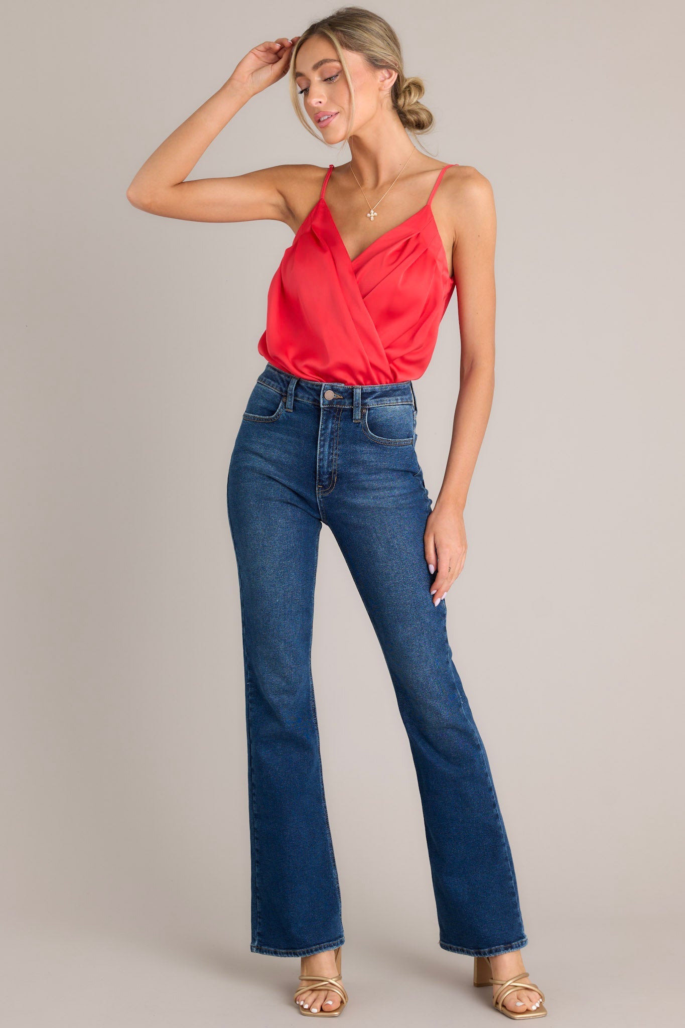 Dark Wash Flare Jeans - Clean Denim | Red Dress